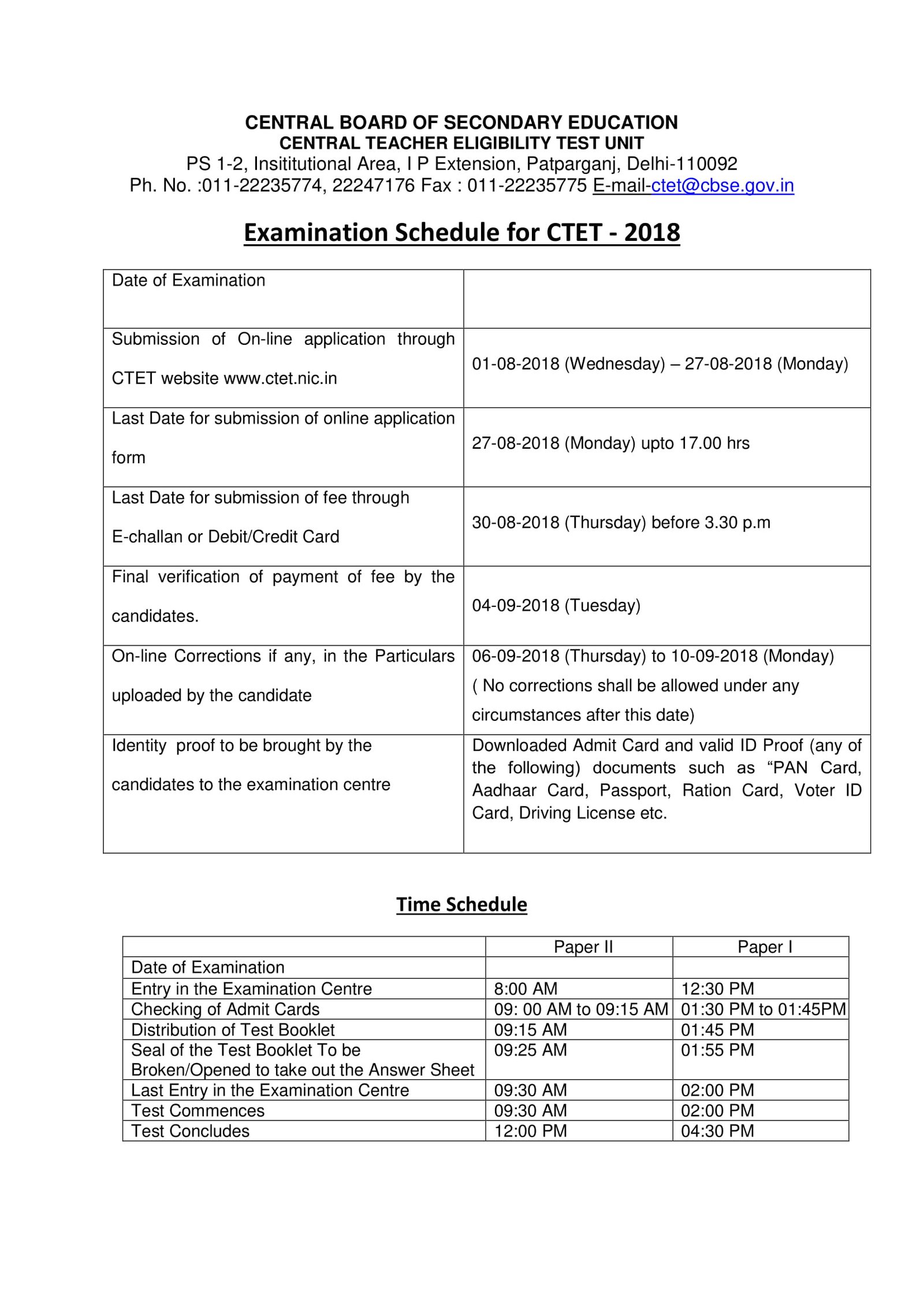 CTET 2018 Exam Date Central Eligibility Test Schedule CBSE CTET 2018 Exam Date Central Eligibility Test Schedule CBSE