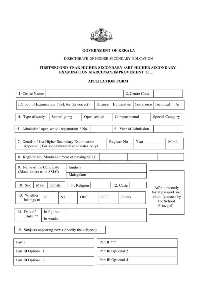 Examination Forms for Kerala Board Class 10, 12 - DHSE Downloads First ...