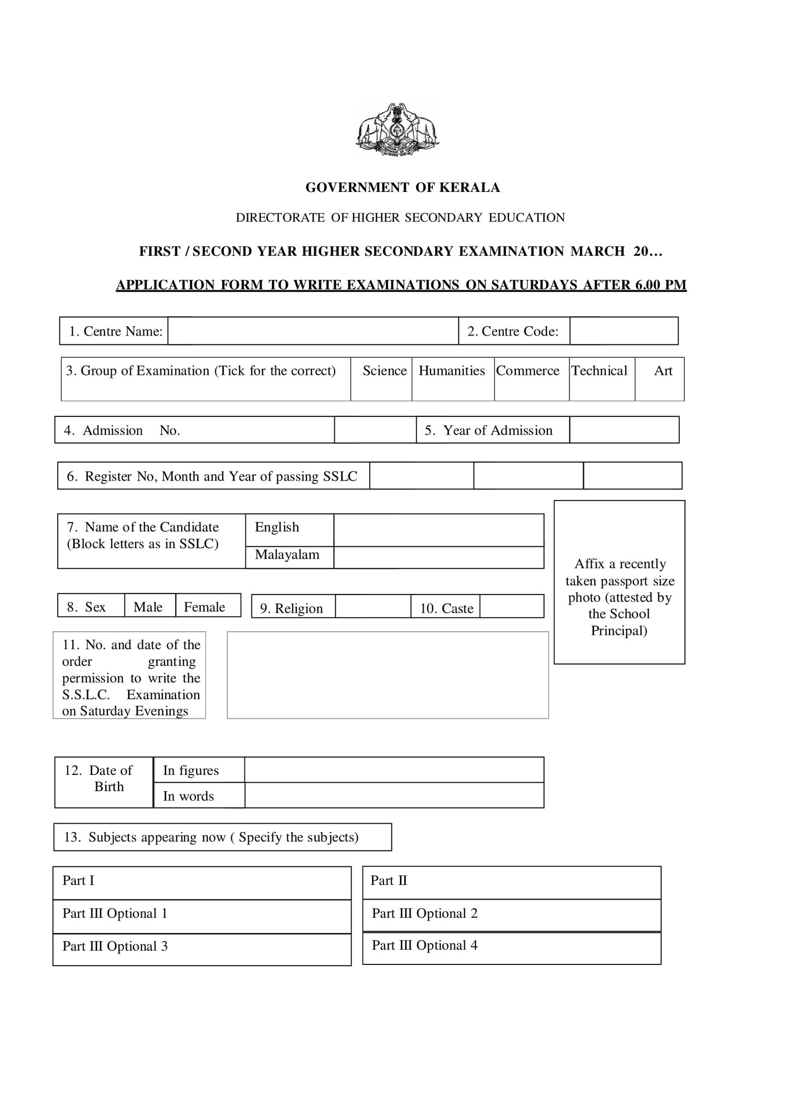 Examination Forms for Kerala Board Class 10, 12 - DHSE Downloads First ...