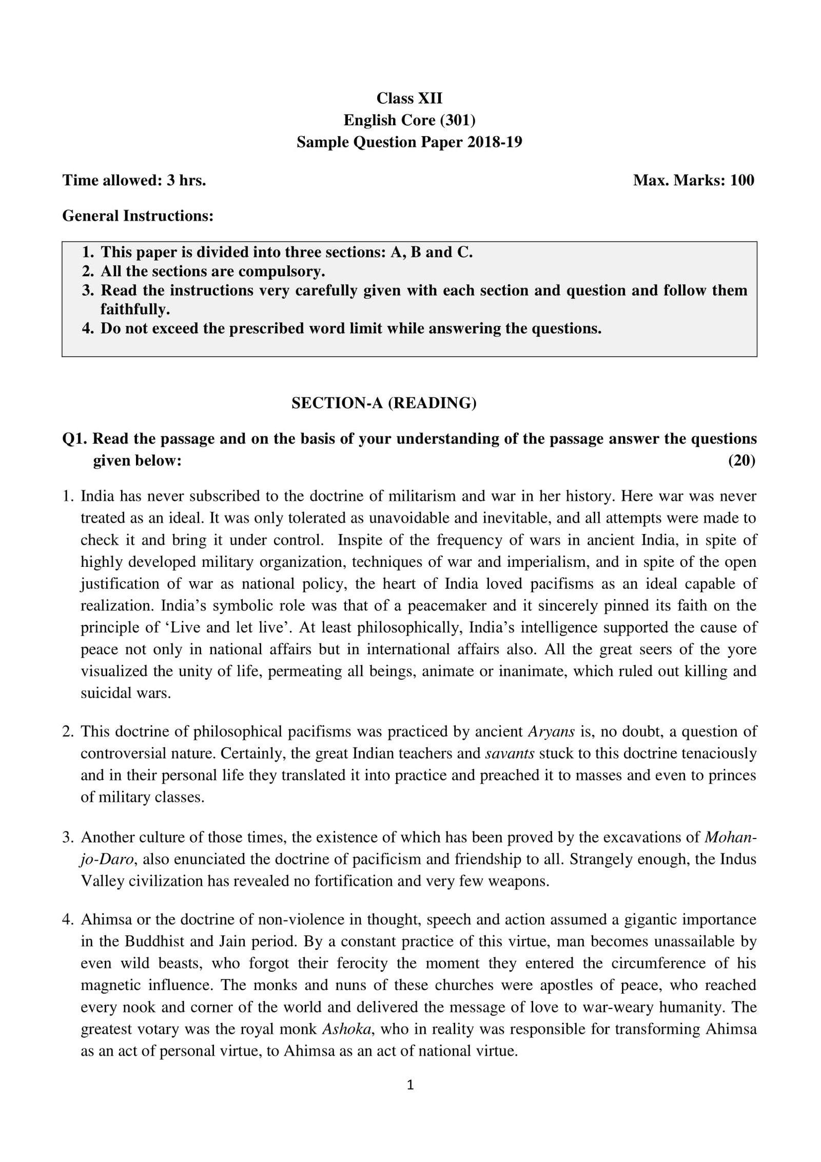 English Core Class 12 CBSE Solved Sample Papers English Core Class 12 CBSE Solved Sample Papers