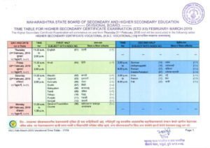 HSC Time Table for Maharashtra Board - MSBSHSE 12 Date Sheet