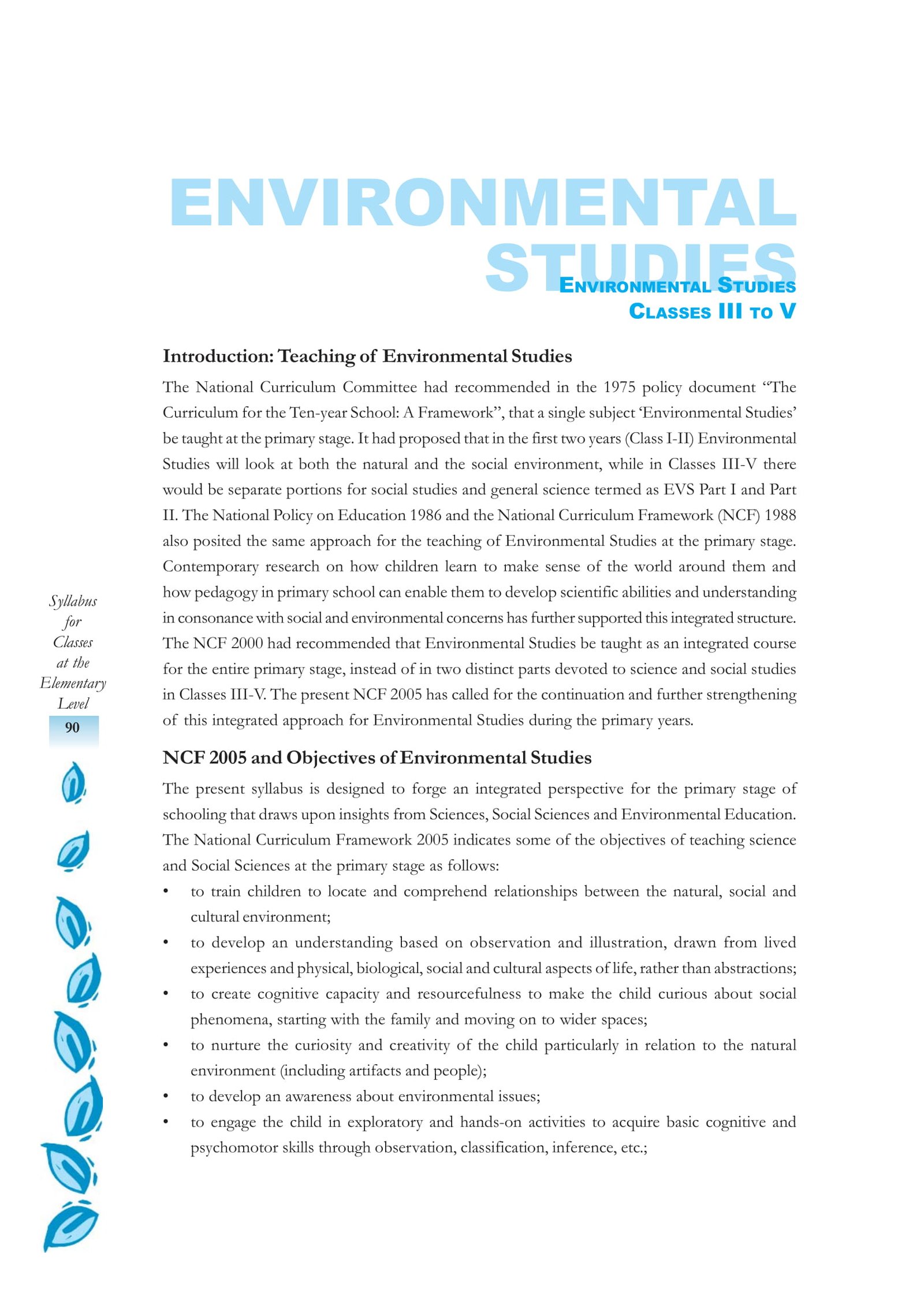 NCERT Syllabus For Environmental Science (EVS) Class 3, 4, 5 NCERT Syllabus For Environmental Science (EVS) Class 3, 4, 5