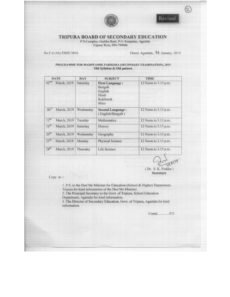 Tripura Board Class 10 Routine 2019, TBSE Madhyamik Exam Programme ...