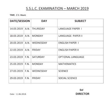 TN Board SSLC Time Table, dge.tn.gov.in Class 10 Exam