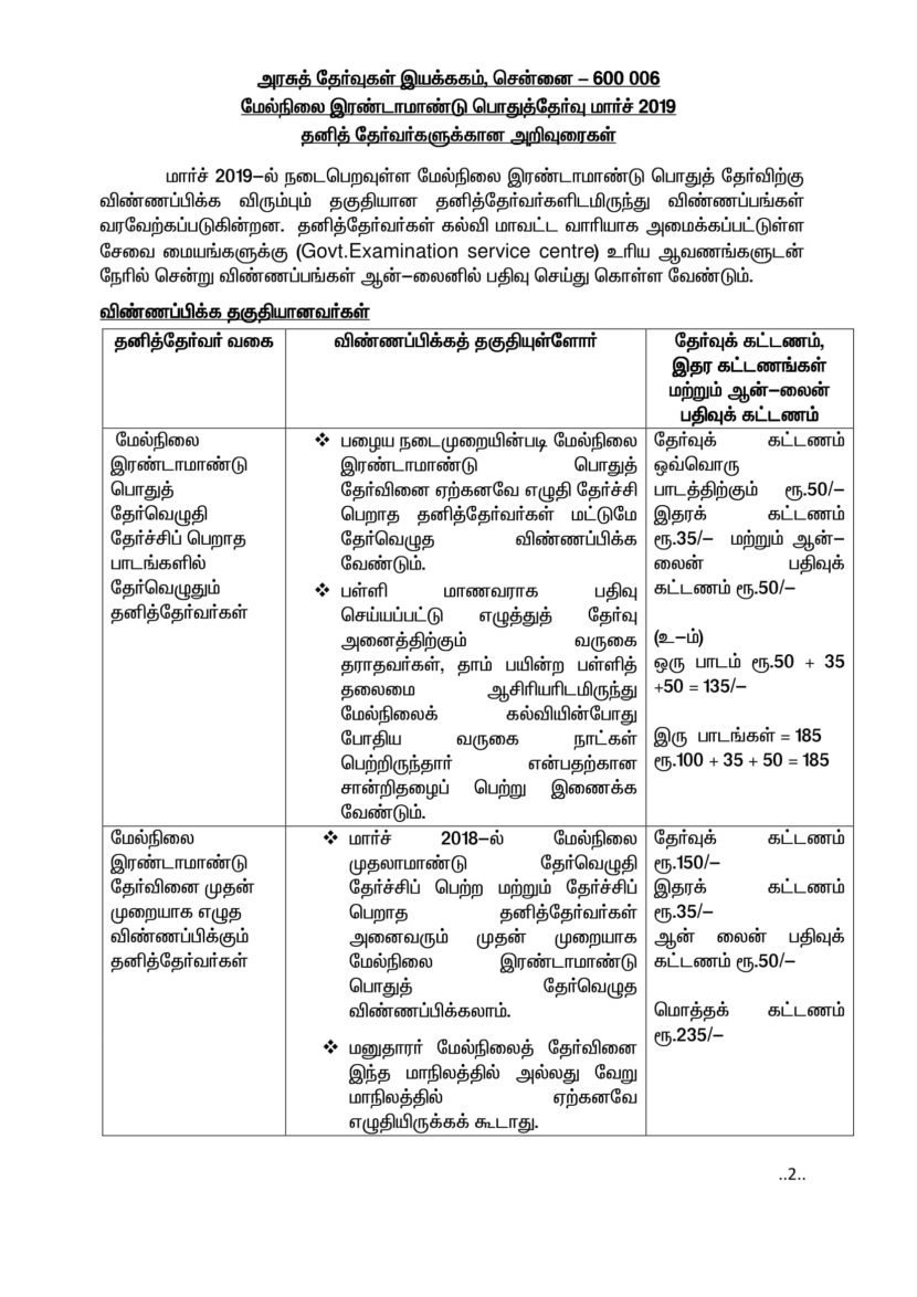 TN Board SSLC, HSE Time Table 1st- 2nd Year Exam and Result Date