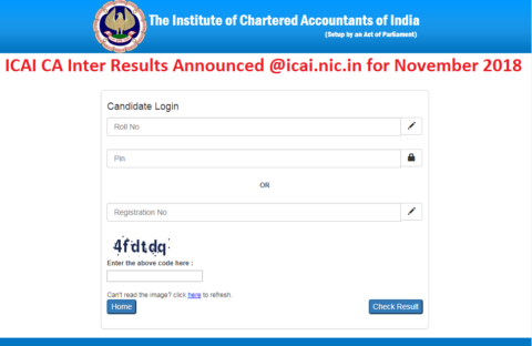 ICAI CA Inter Results, CA IPCC Result for November 2018
