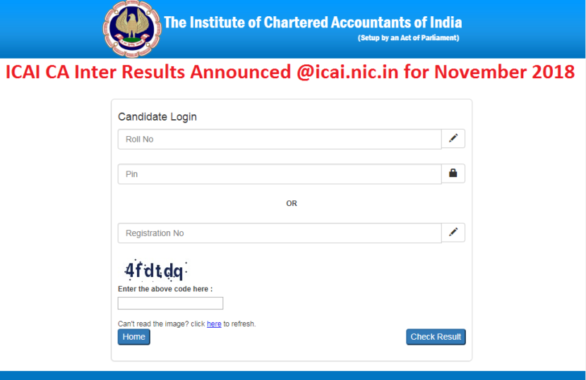 ICAI CA Inter Results, CA IPCC Result for November 2018