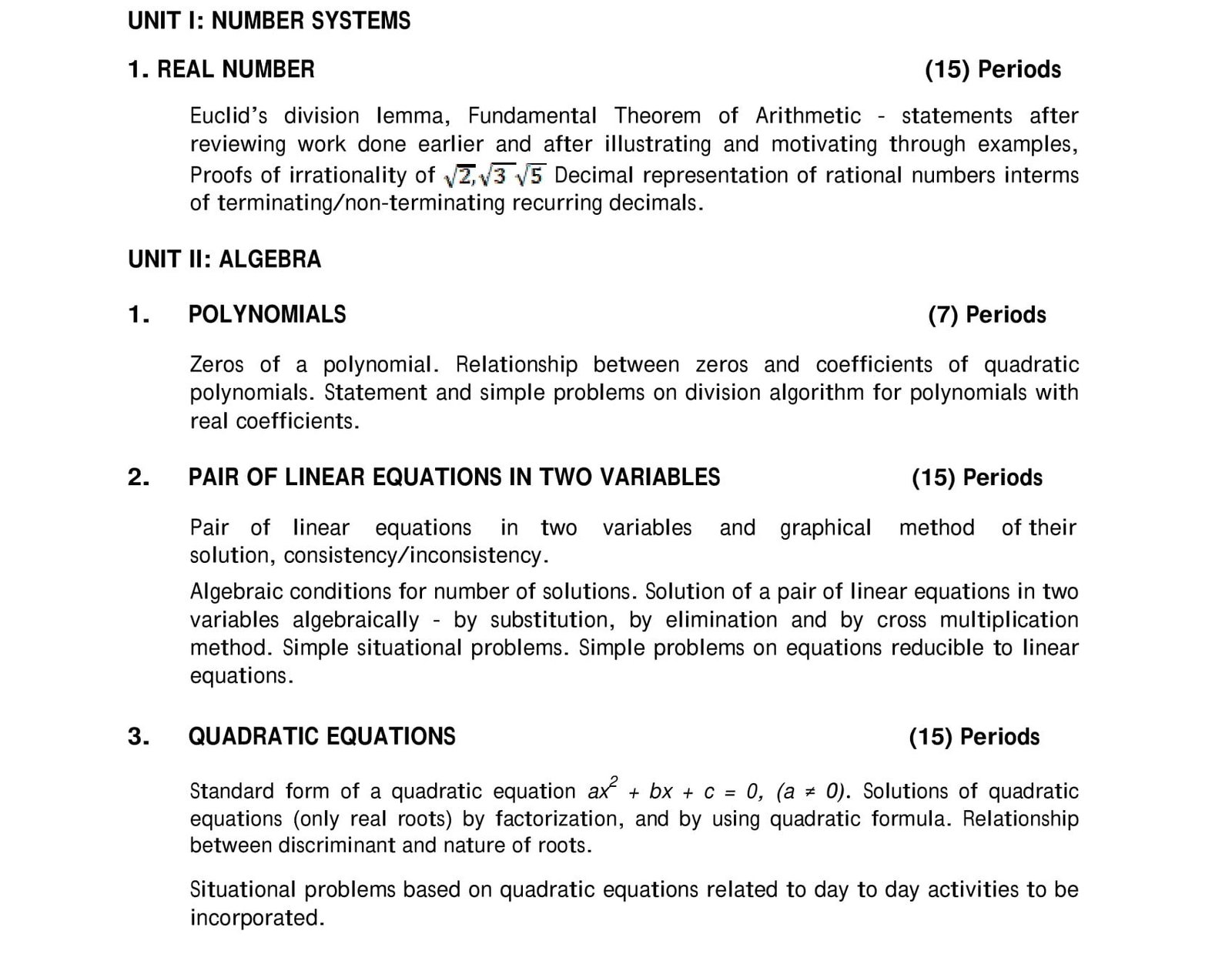 Maths CBSE Syllabus Class 9 - 10 2019 - 2020