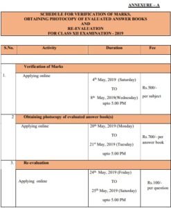 CBSE Class 12 Answer Sheets Rechecking, Re-Evaluation - Board Exam 2019