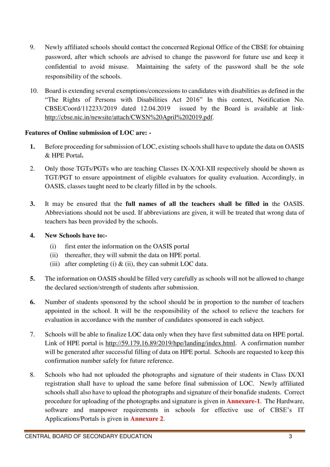 CBSE Board Registration for Class 10, 12 2020 - Online LOC 2019 - 2020 ...