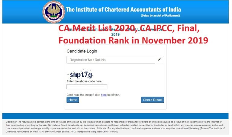 CA Merit List 2020, CA IPCC, Final, Foundation Rank in November 2019