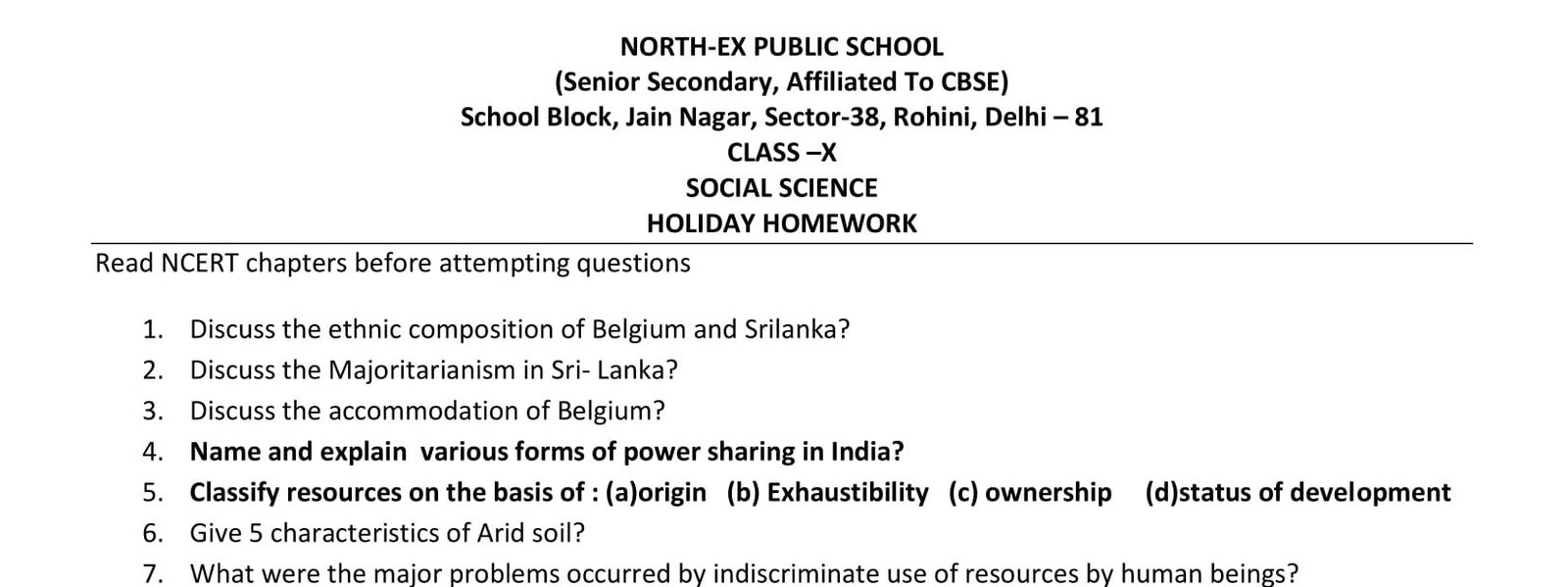 Summer Vacation Holiday Homework for Class 10