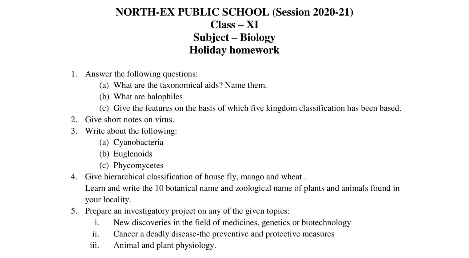 Summer Vacation Holiday Homework for Class 11