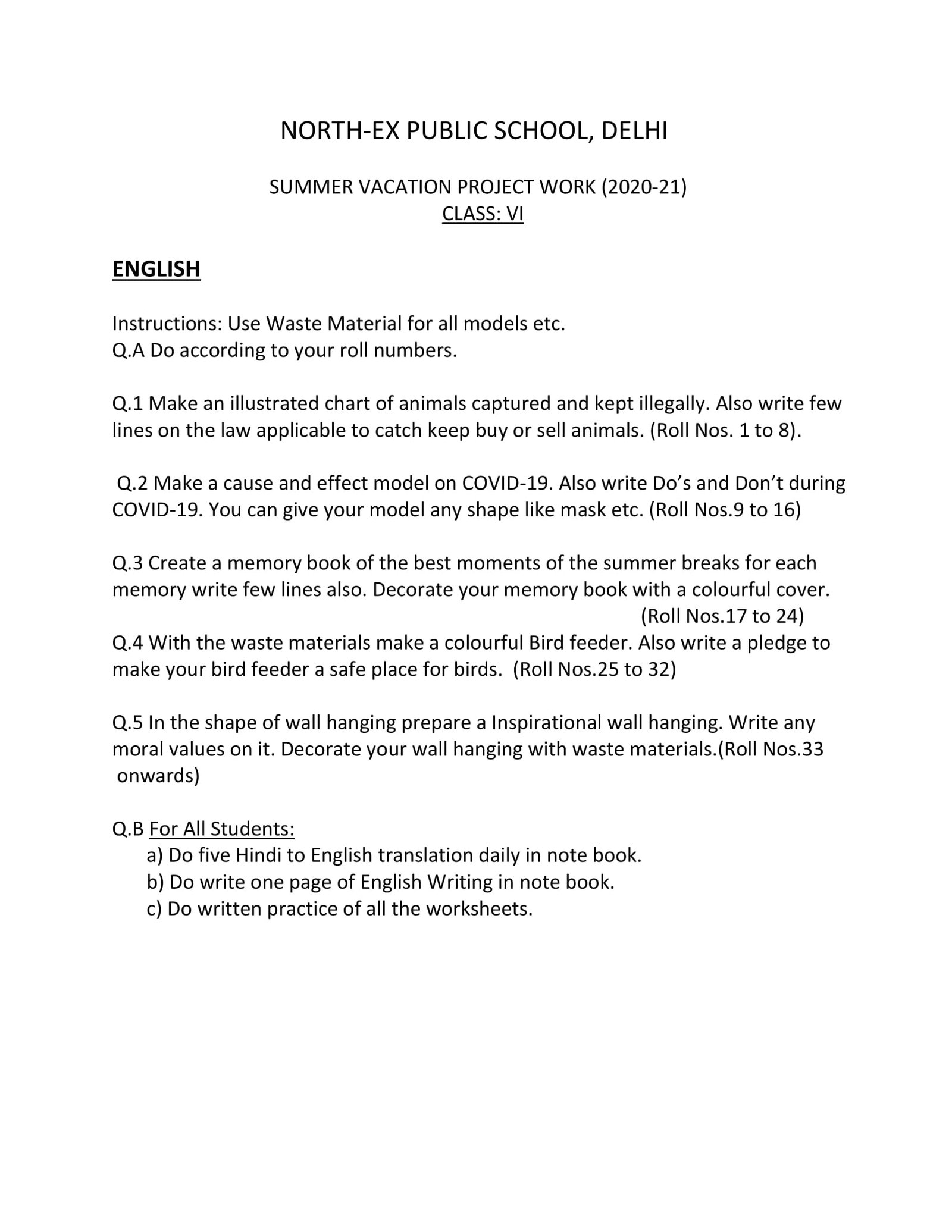 Summer Vacation Holiday Homework For Class 6 Summer Vacation Holiday Homework For Class 6