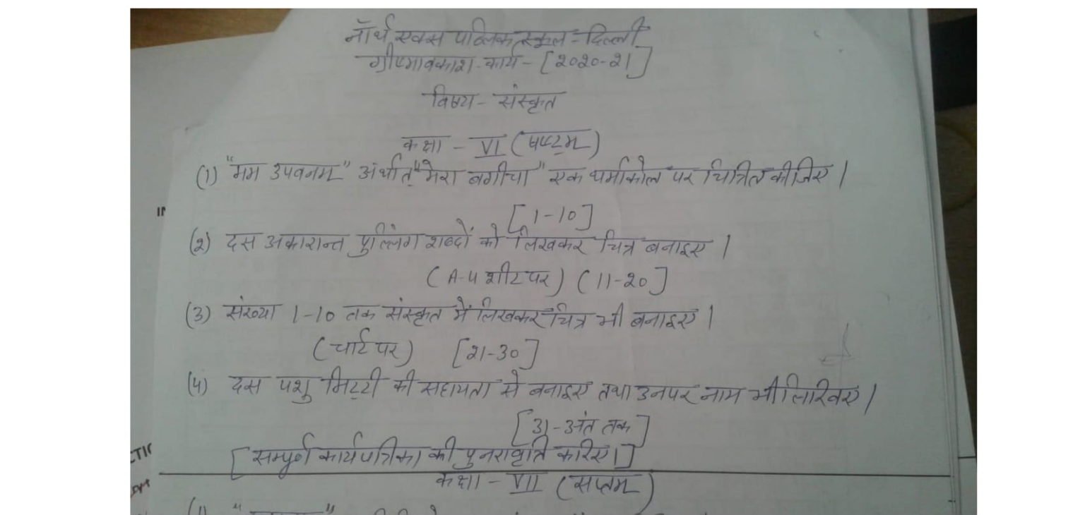 Summer Vacation Holiday Homework for Class 6