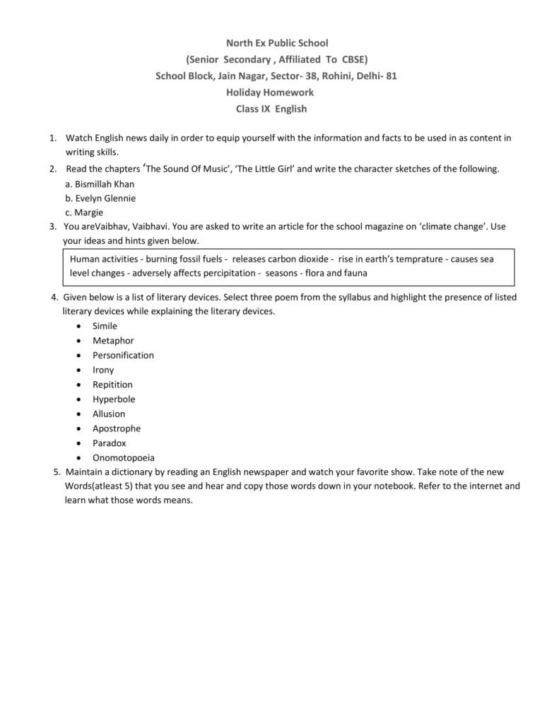 Summer Vacation Holiday Homework For Class 9 Summer Vacation Holiday Homework For Class 9