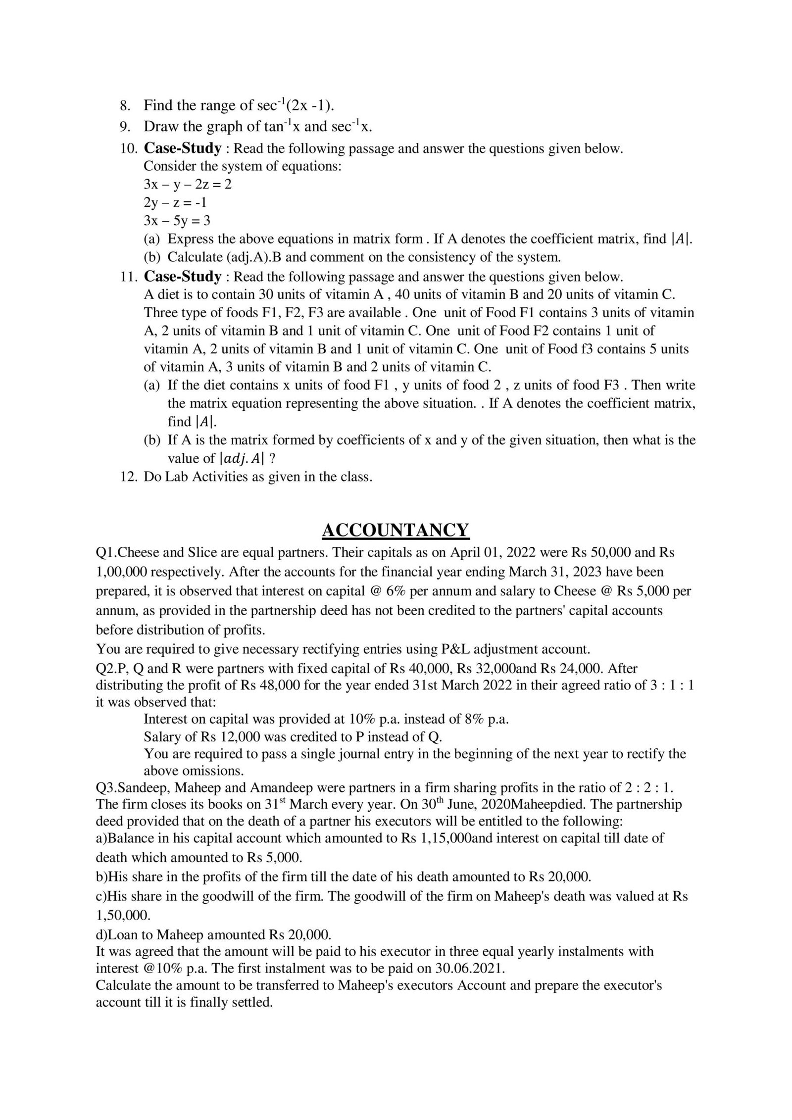 Summer Vacation Holiday Homework for Class 12
