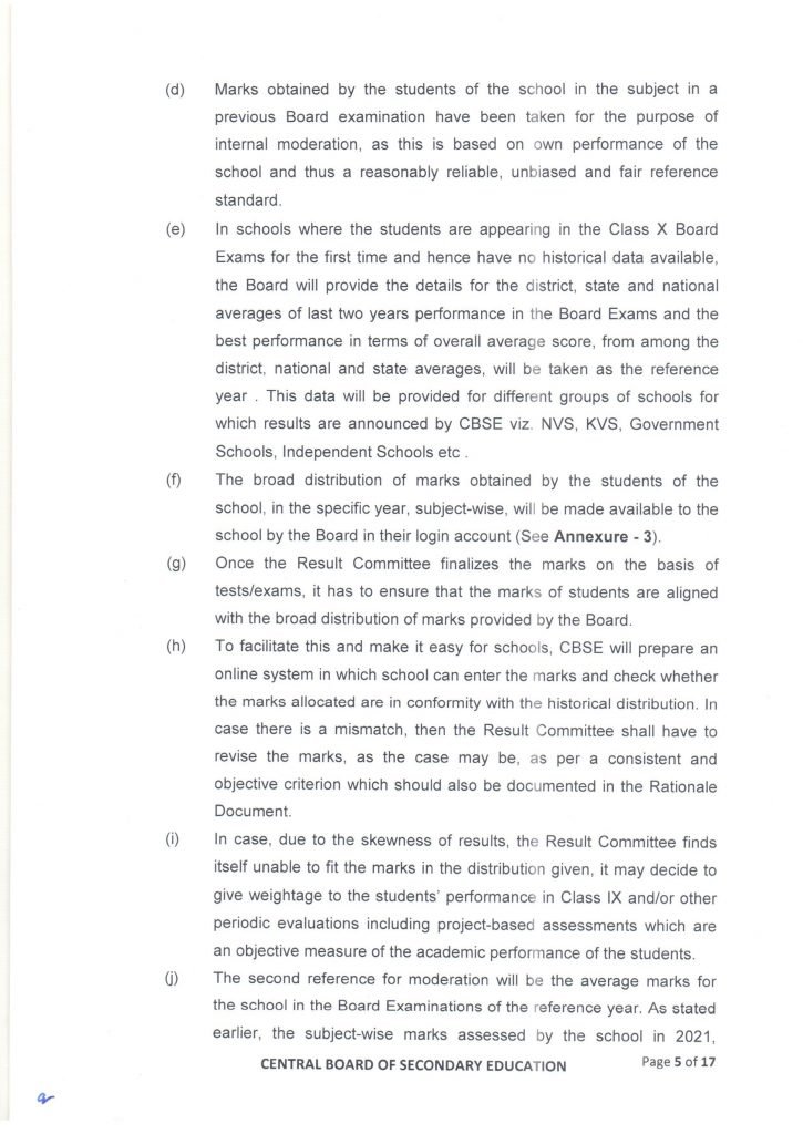Policy for Tabulation of Marks Class 10 Board Exams 2021 by CBSE