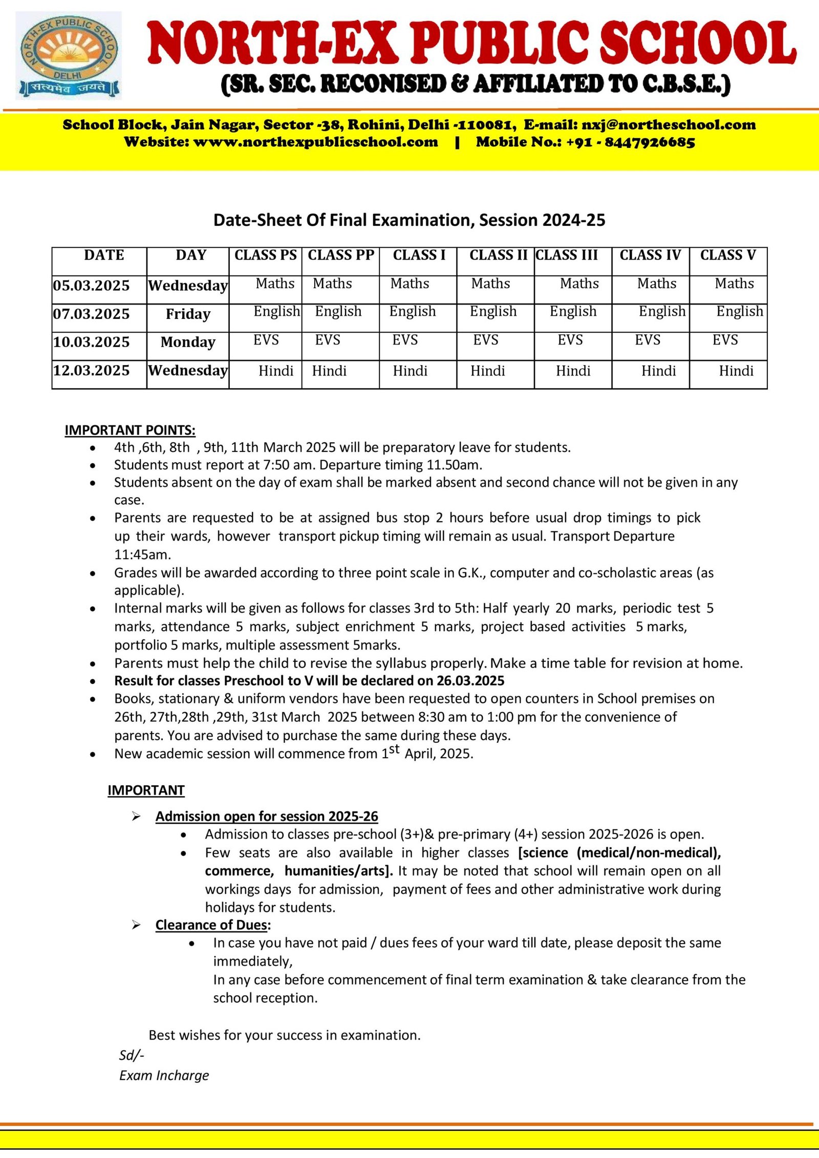 Final Term Exam Datesheet Session 2024 2025
